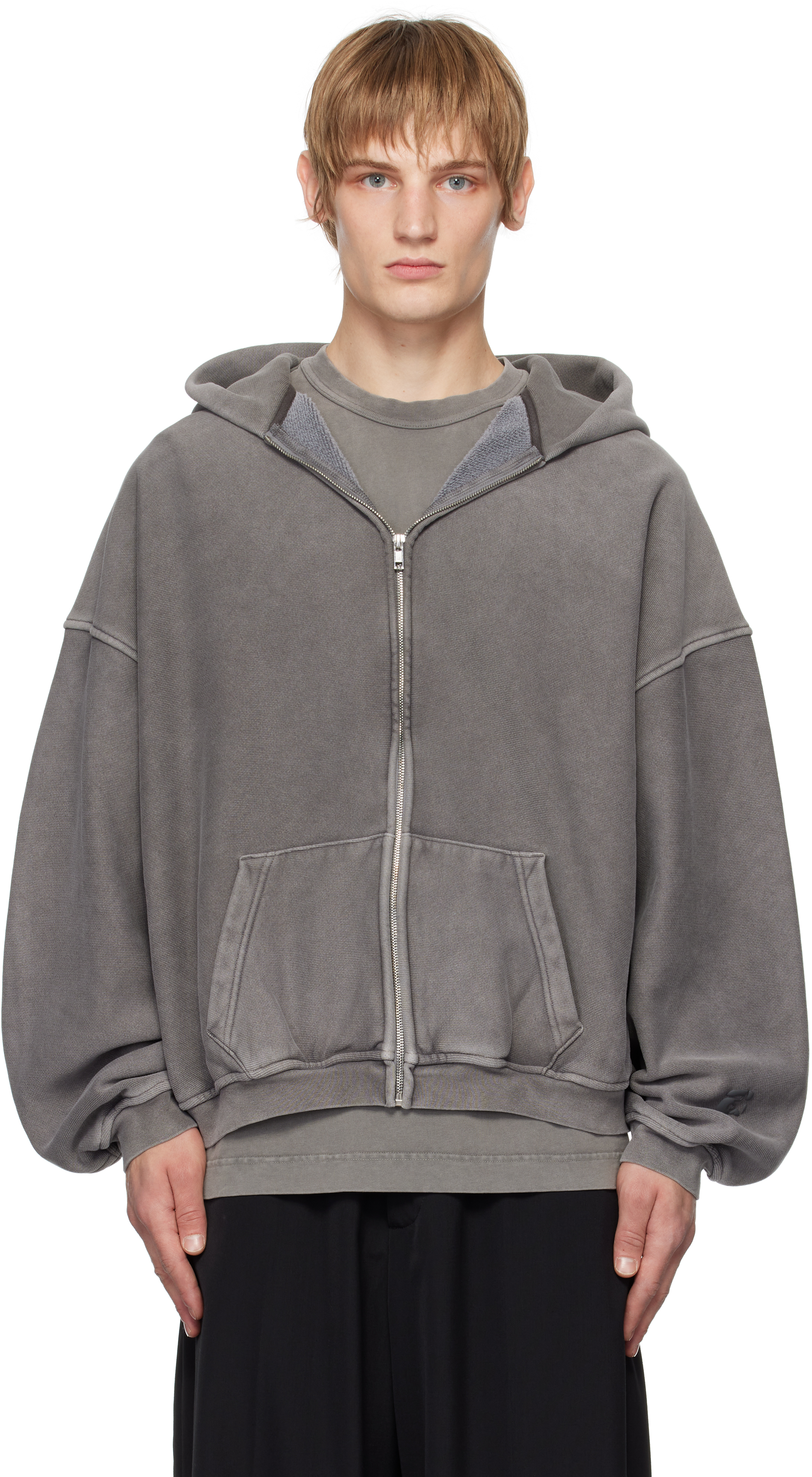トップス ALEXANDER WANG WASHED GRANITE HOODIE Alexander Wang Gray Oversize Star Logo-Print Zip-Up Hoodie - 032b